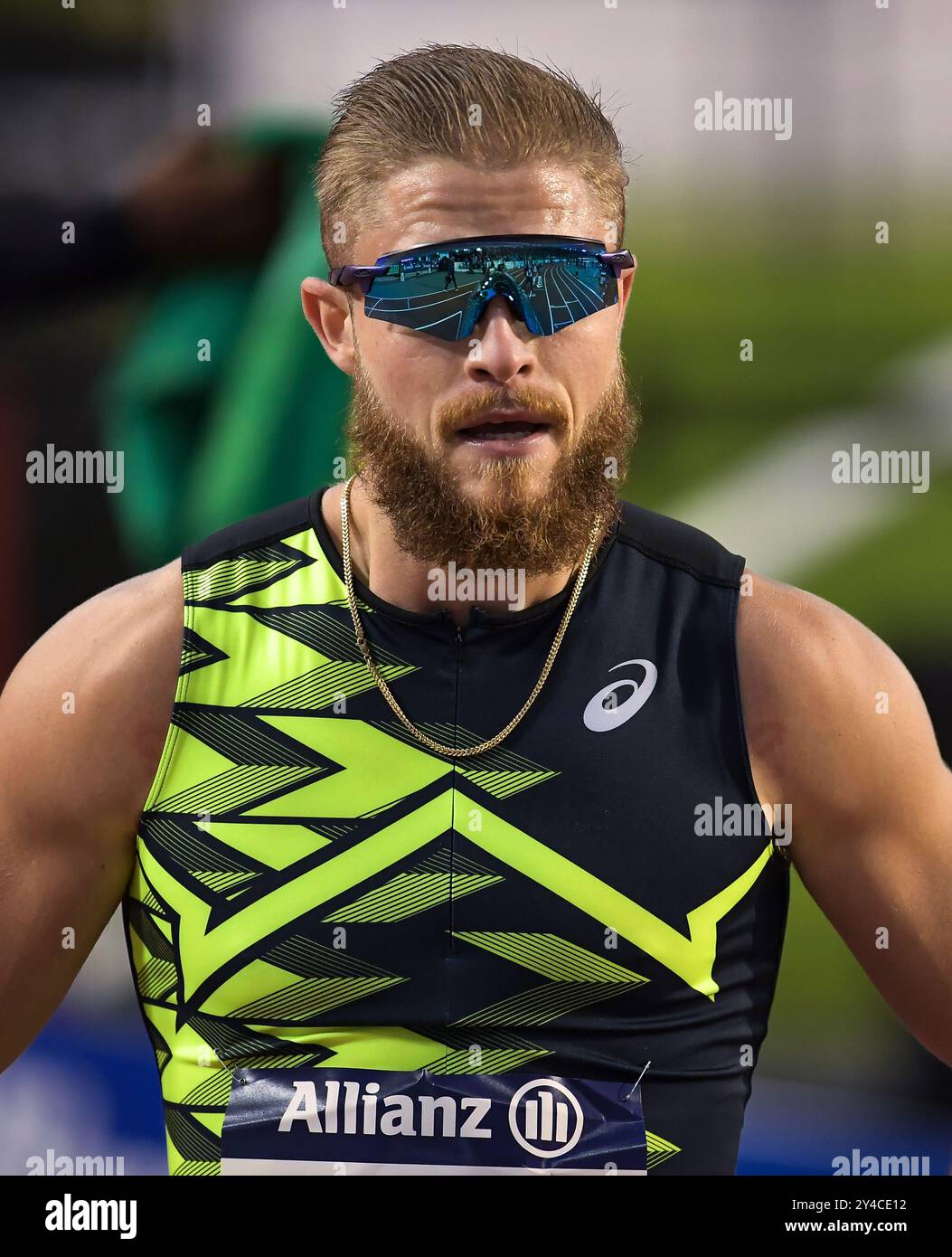 CJ Allen of the USA competing 400m hurdles at the Memorial Van Damme ...