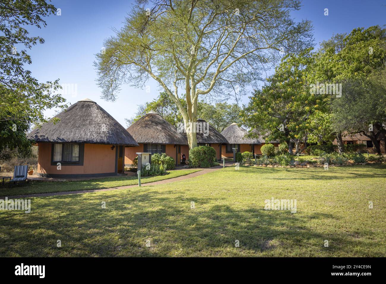Round huts in safari camp, Balule Plains, South Africa, Africa Stock ...