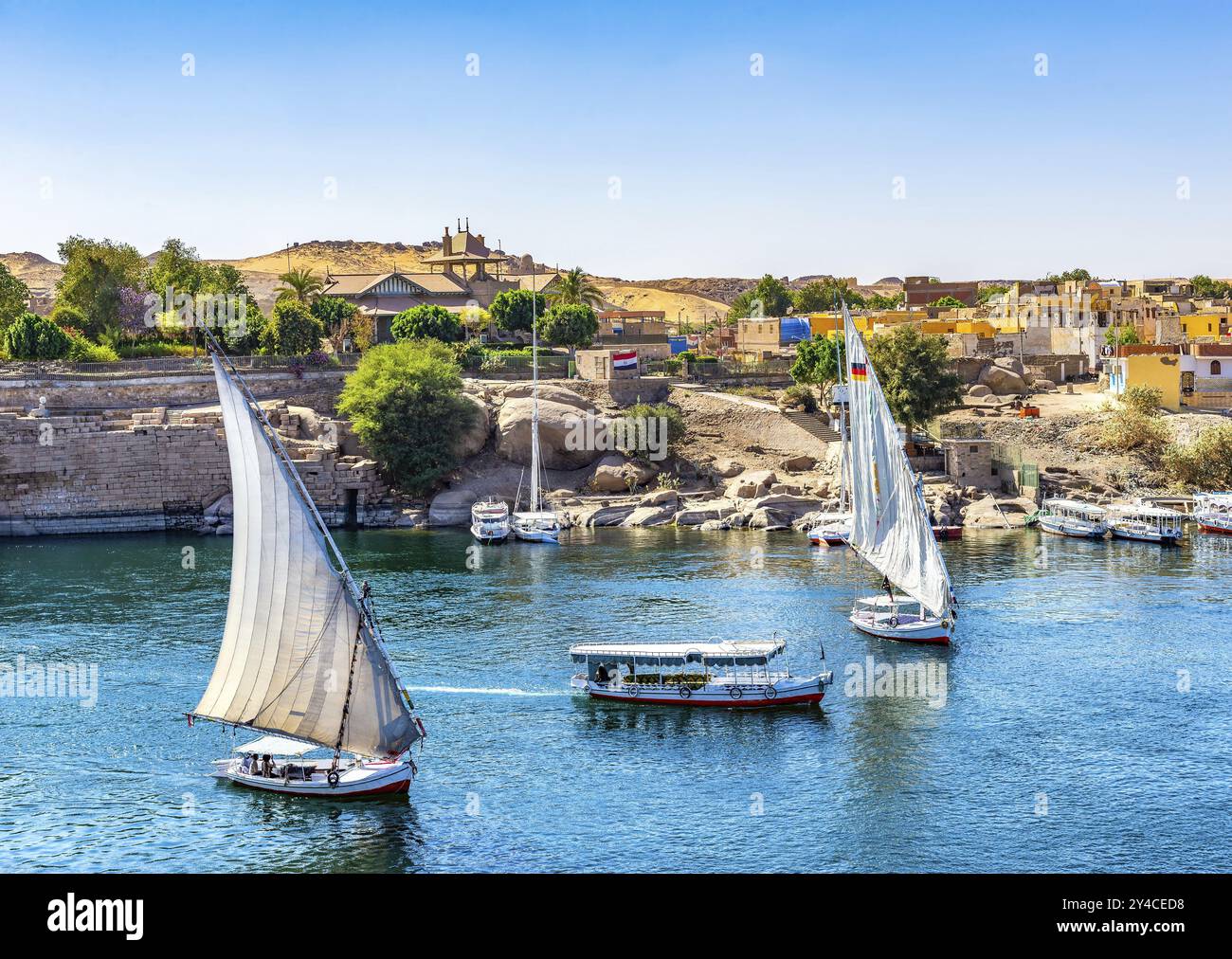 Sunlight over boats on Nile in Aswan, Egypt, Africa Stock Photo - Alamy