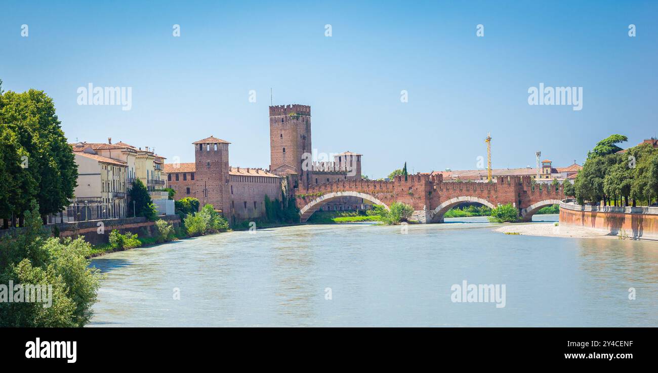 Famous Castelvecchio Bridge over Adige river in the historic city of ...