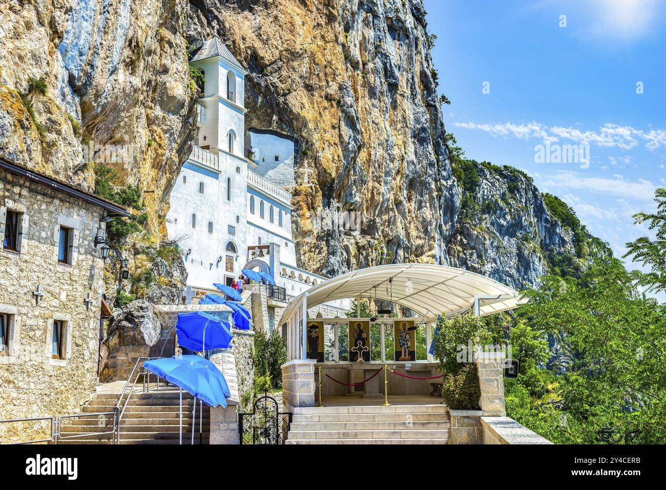 Staircase to Ostrog monastery in the cliffs of Montenegro Stock Photo ...