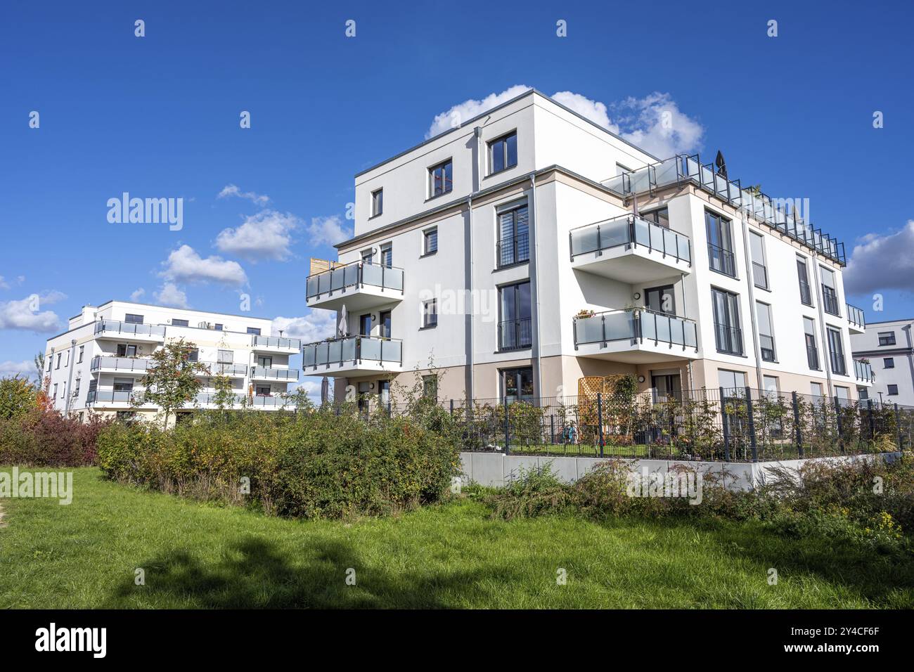 Small apartment blocks in a new housing estate, seen in Berlin, Germany ...