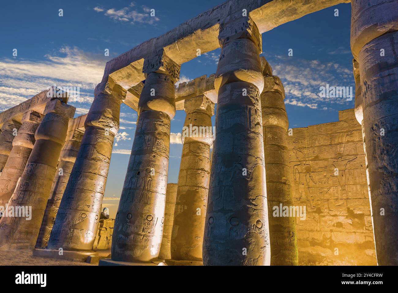Illuminated columns in Luxor Temple at sunset, Egypt, Africa Stock ...
