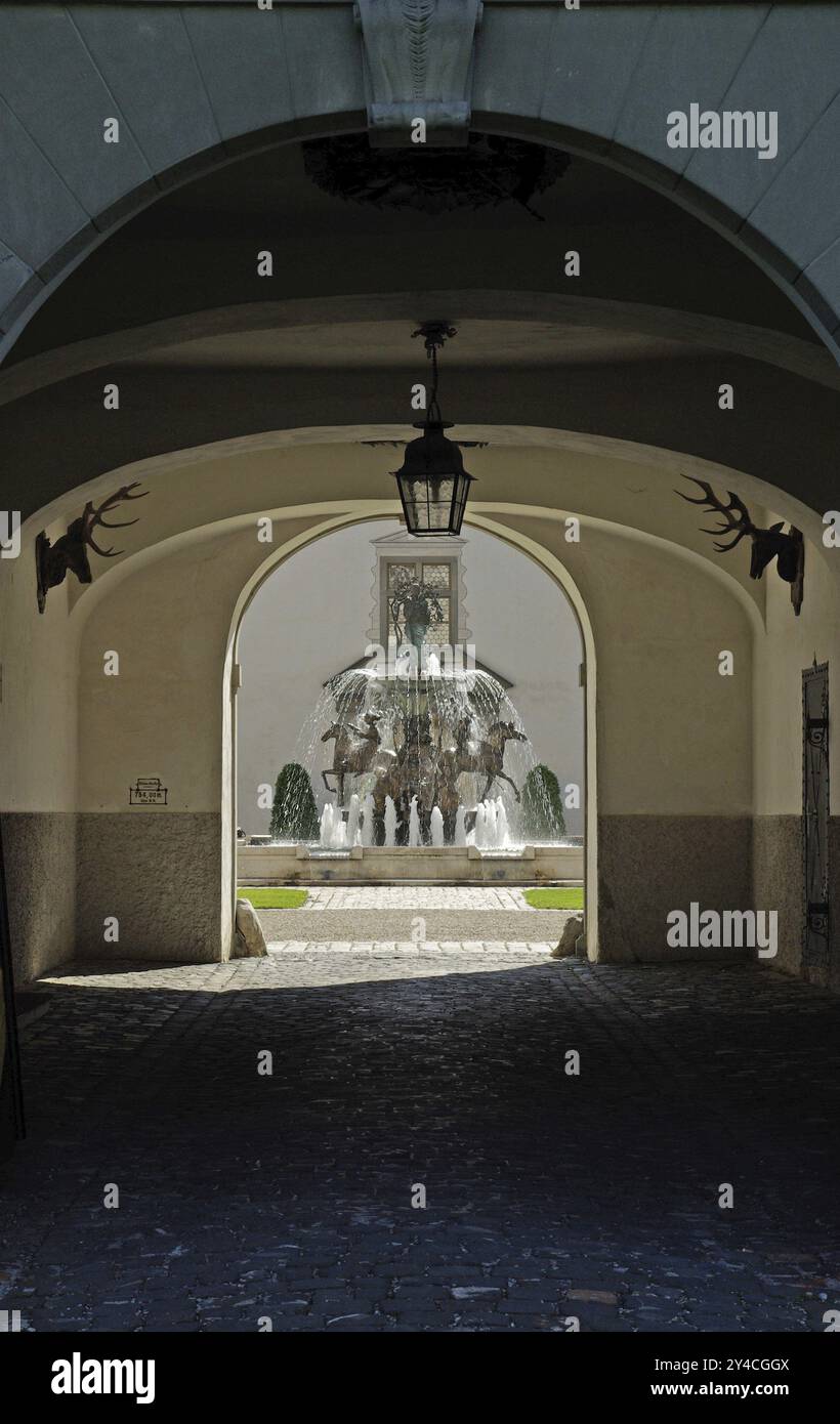 Fountain by the sculptor Maximilian Ruess in the cour d'honneur of Zeil ...