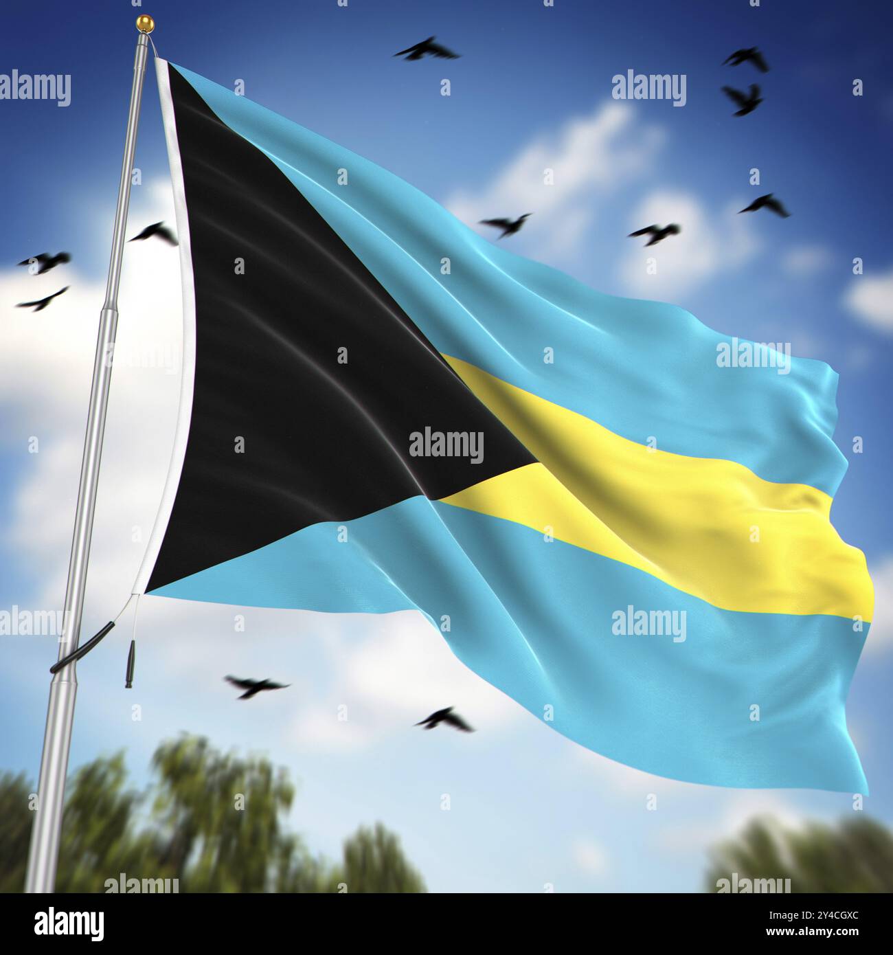 Flag of the Bahamas, This is a computer generated and 3d rendered image ...