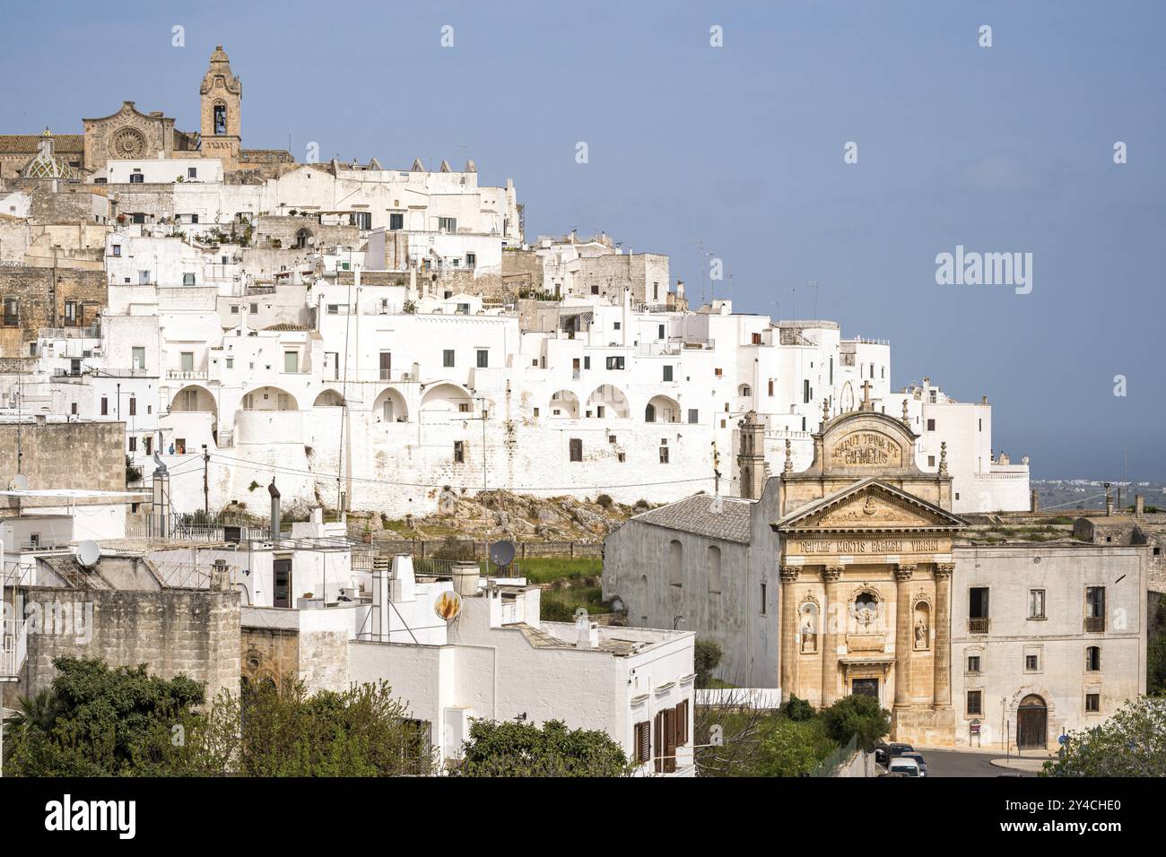 View of the famous white historic centre of Ostuni in Apulia, Italy ...