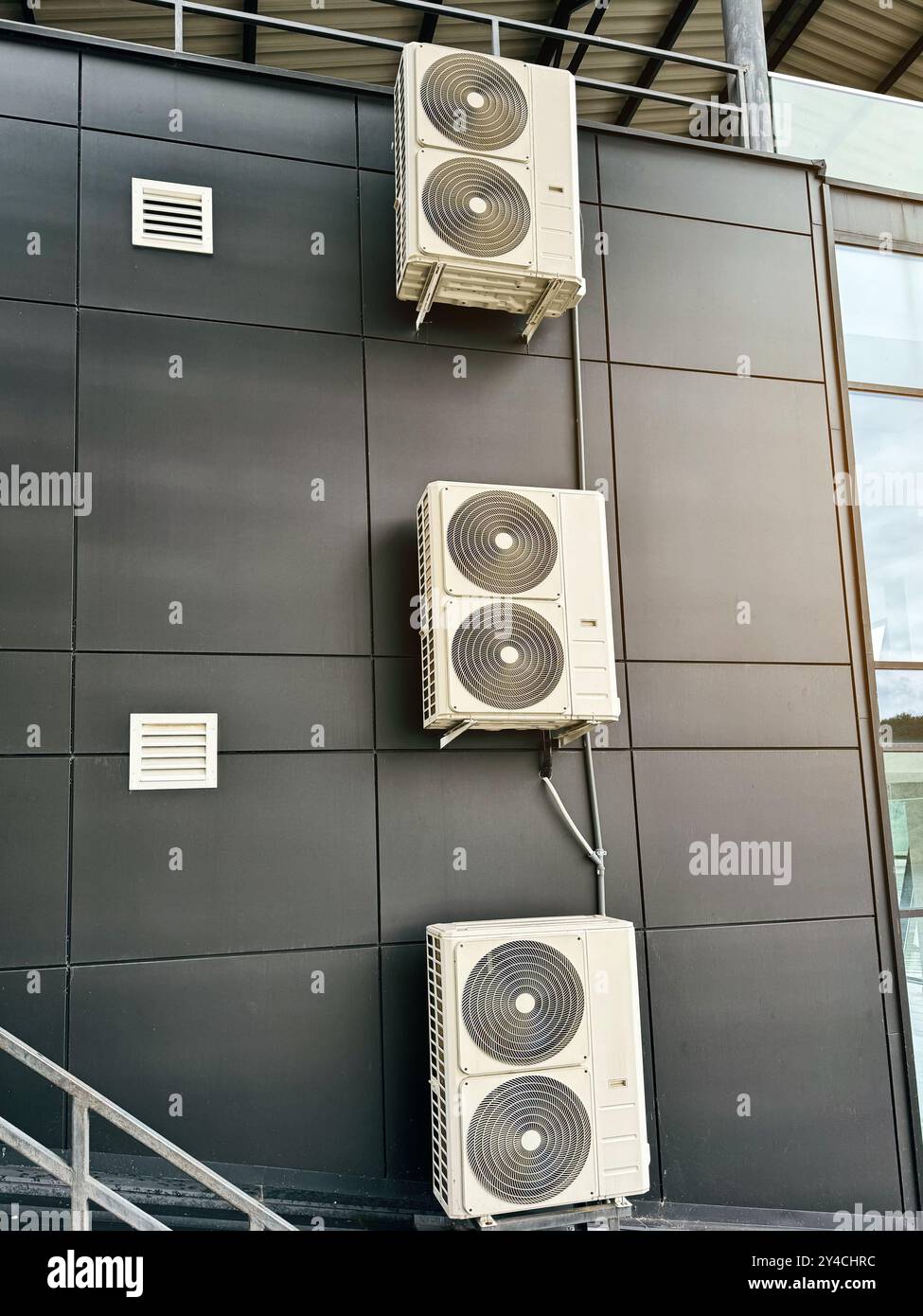 Industrial cooling system installed on the exterior of a steel-framed ...