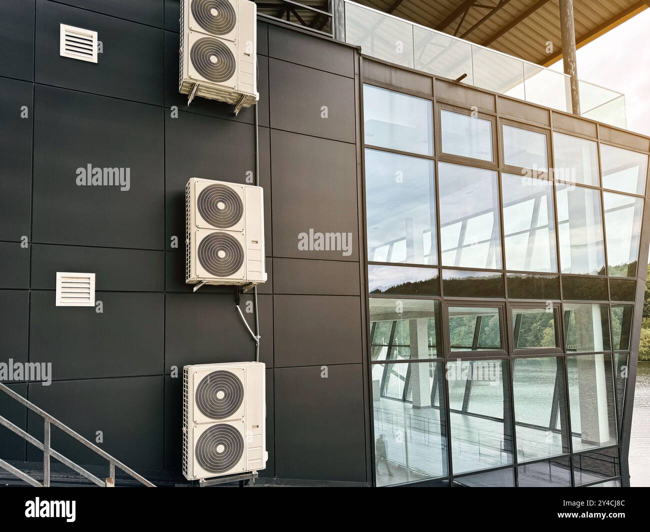 Industrial cooling system installed on the exterior of a steel-framed ...