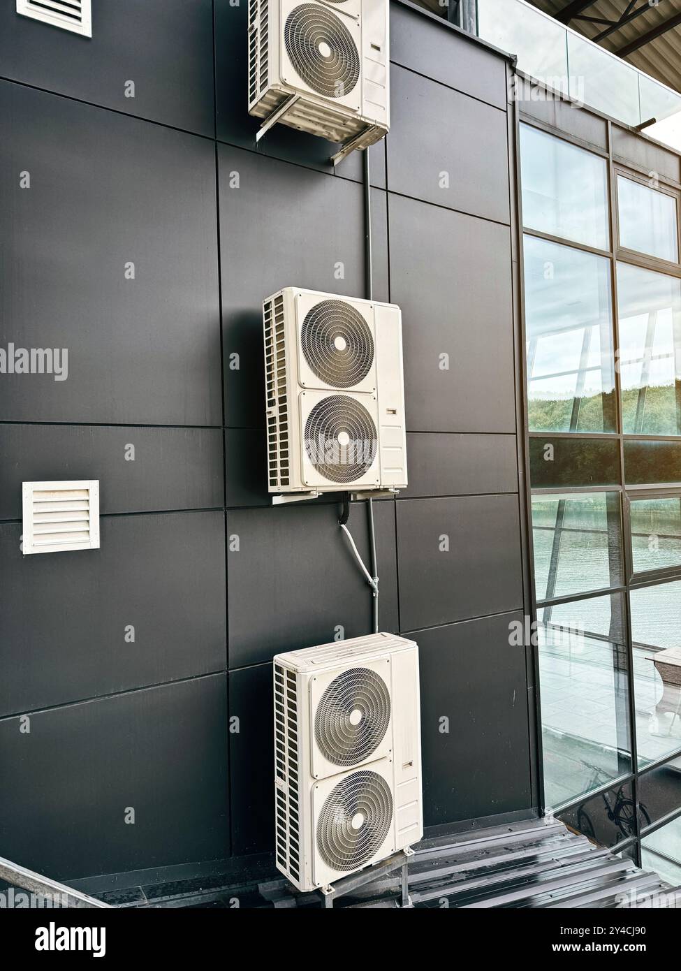 Industrial cooling system installed on the exterior of a steel-framed ...