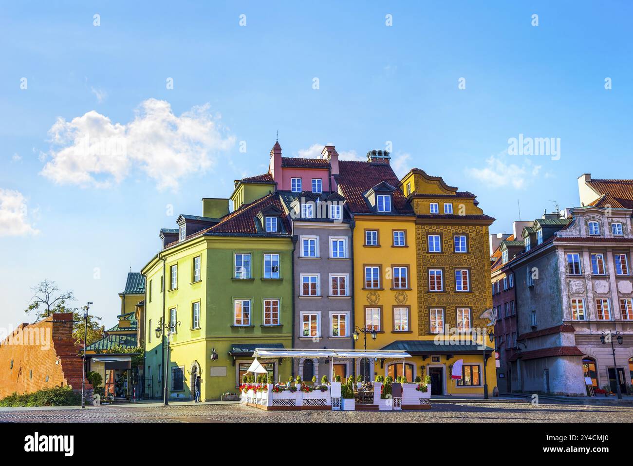 Colorful houses on a square of Old Town in Warsaw, Poland, Europe Stock ...