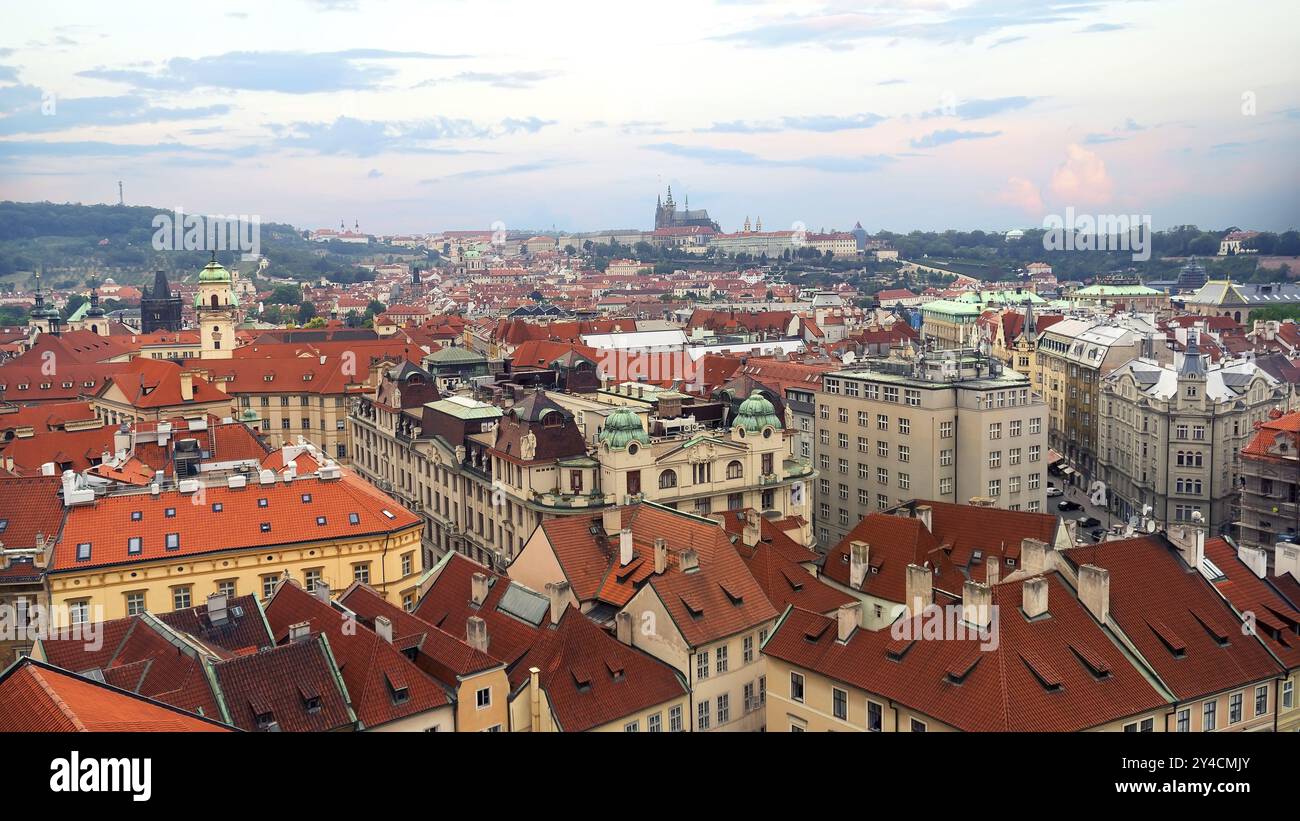 View on roofs of Prague and St Vitus cathedral from above Stock Photo ...