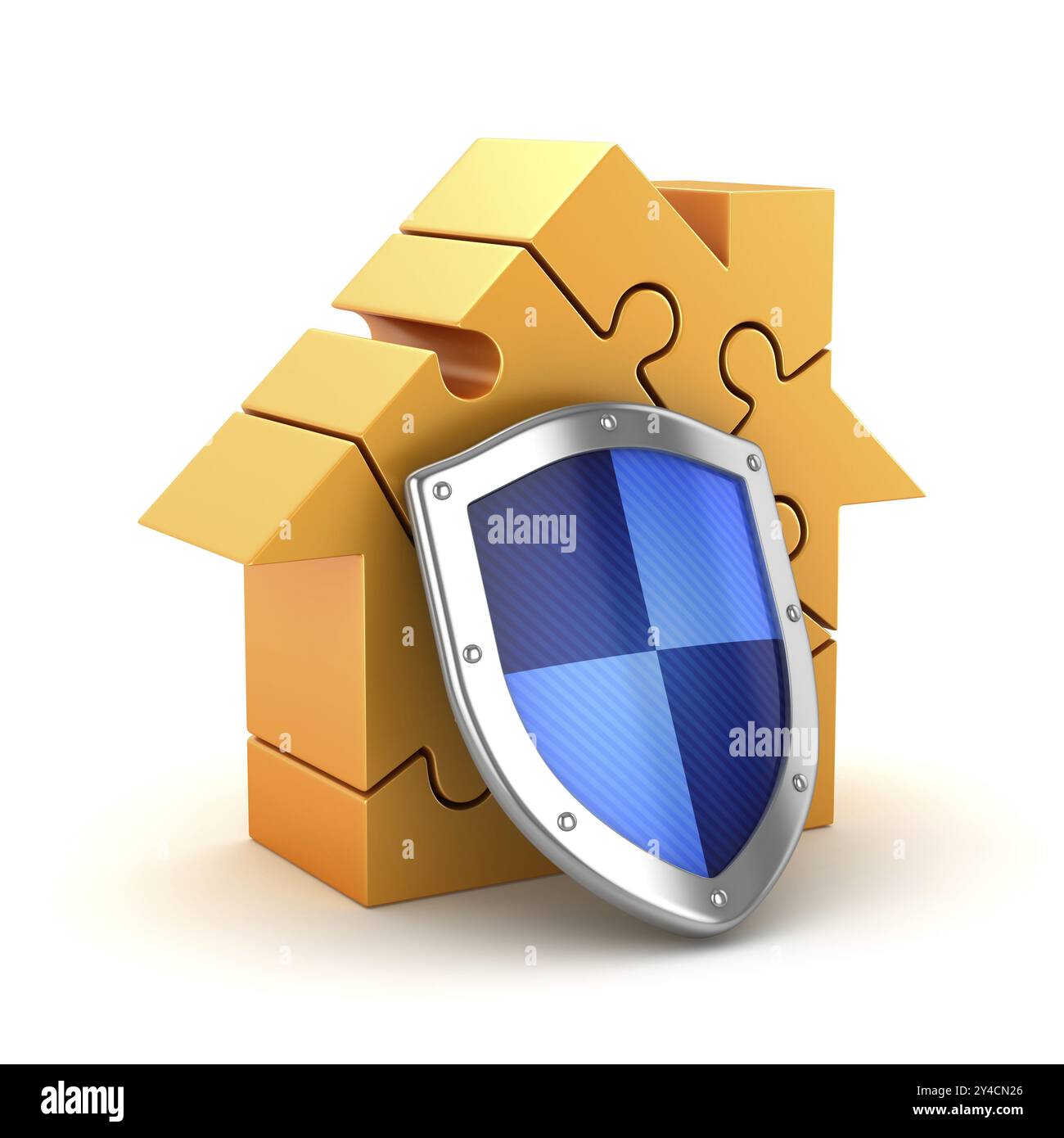 Puzzle Home And Shield Symbol, This is a 3d Rendered Computer Generated ...
