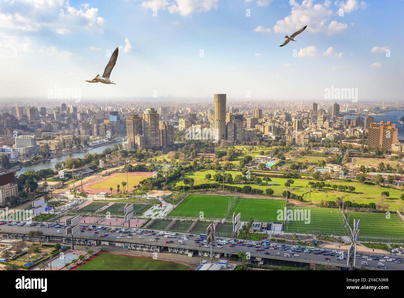 Aerial view of Cairo, city on the river Nile, Egypt, Africa Stock Photo ...