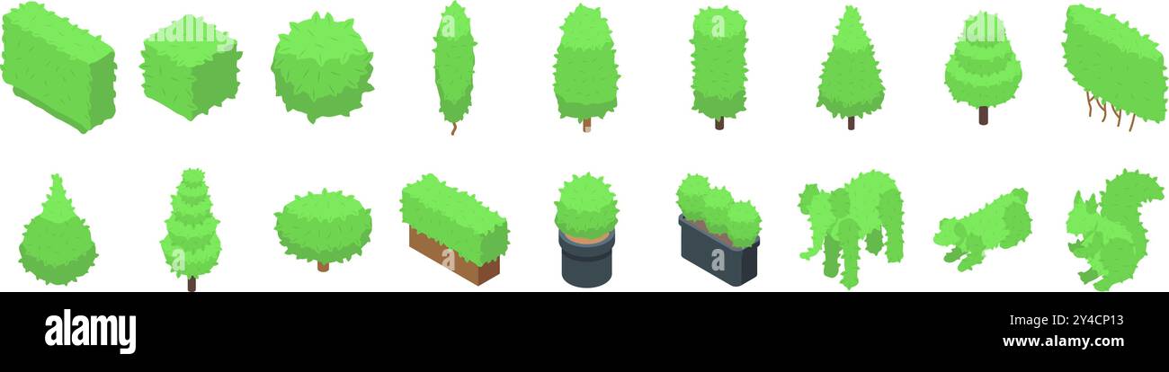 Hedge icons set. This set features various topiary plants, perfect for ...