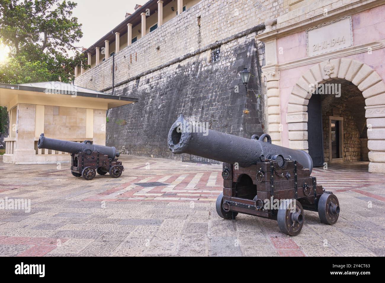 Ancient cannons in the Old town of Kotor, Montenegro, Europe Stock ...