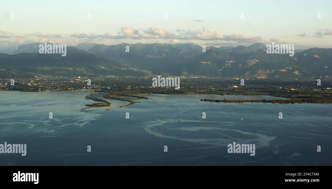 Aerial photograph, Rhine tributary of Lake Constance, Bregenz Bay Stock ...