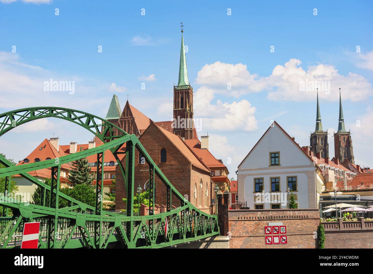 Green Tumski bridge and famous cathedral in Wroclaw, Poland, Europe ...