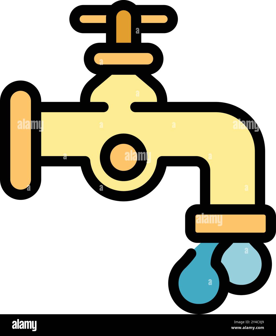 Yellow water faucet leaking water drops, representing water scarcity ...