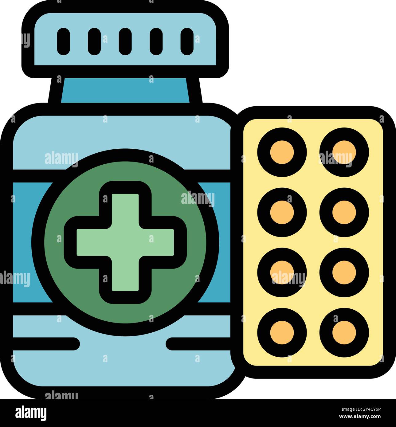 Medical drugs blister pack and bottle with cross showing healthcare ...