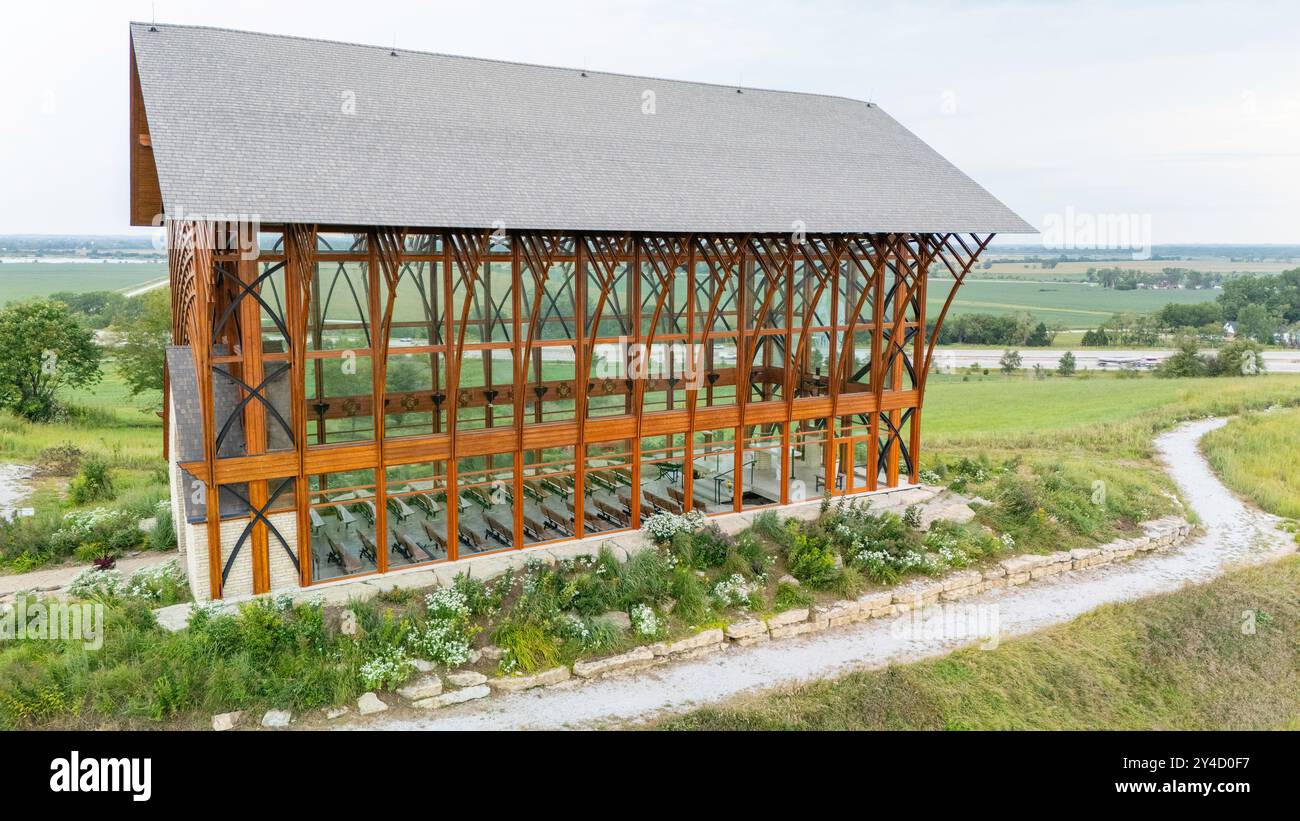 Aerial photograph of Holy Family Shrine on an overcast August morning ...