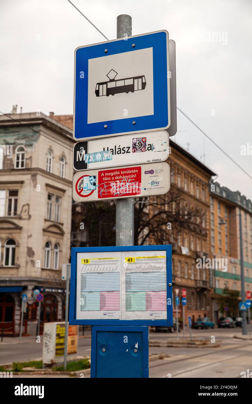 Tram Stop Sign In Budapest City, Hungary Lines 19 And 14 Public ...