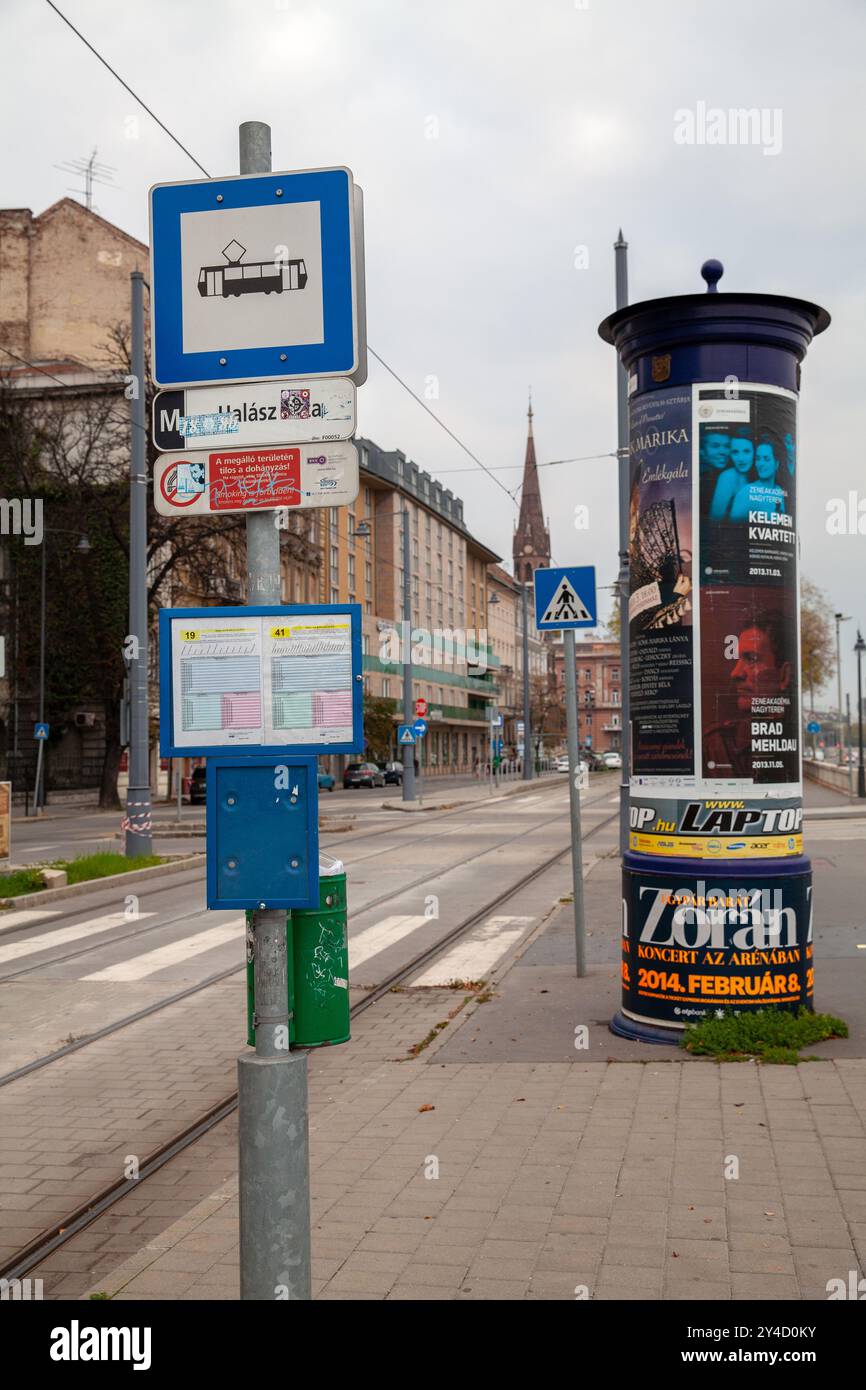Tram Stop Sign In Budapest City, Hungary Lines 19 And 14 Public ...