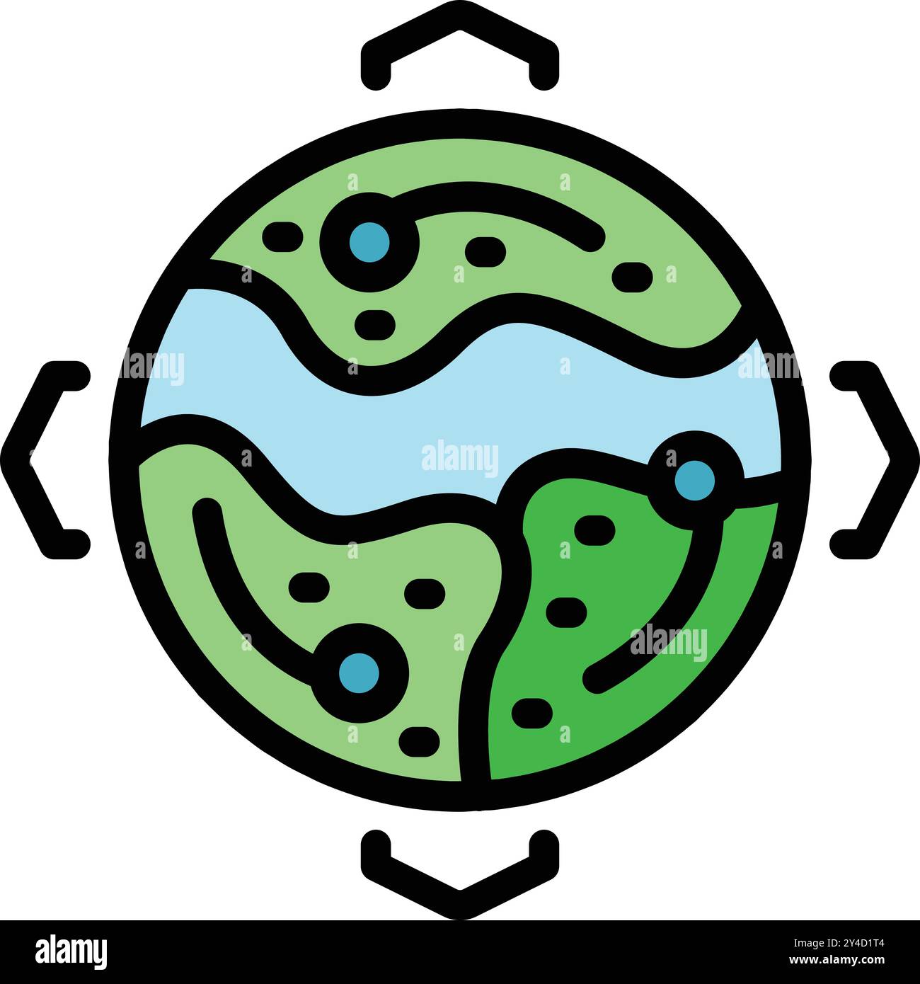 This vector illustration shows a global navigation system displaying a ...