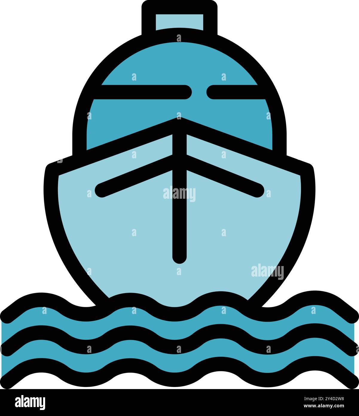 Minimalist icon of a ship floating on water with waves, simple colored ...