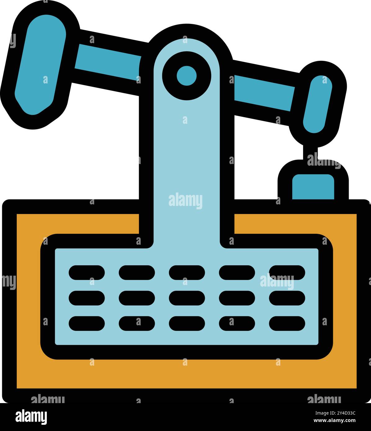 Water pump operating and pumping water from well, color simple outlined ...