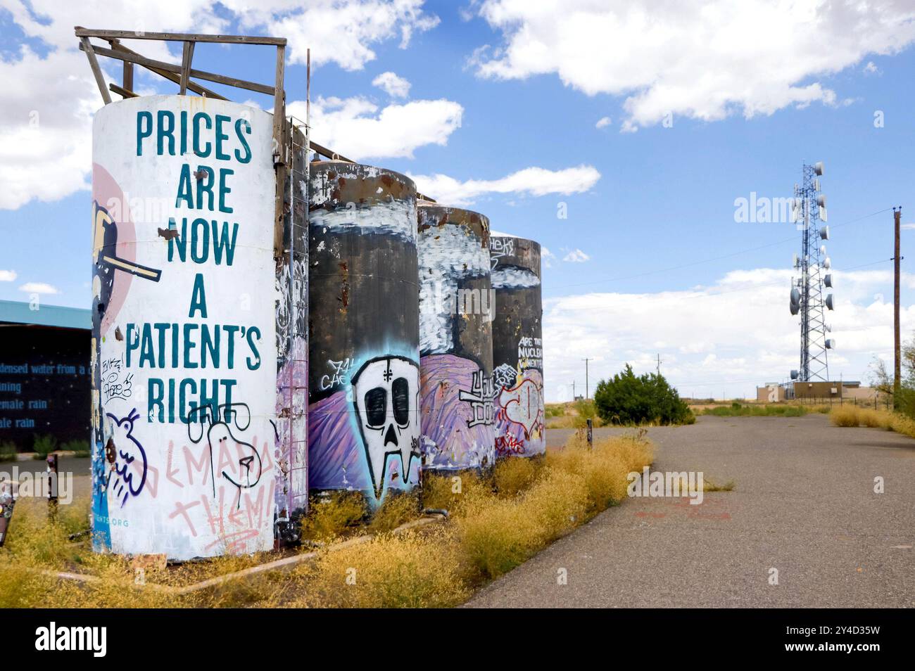 street art murals on tanks at Abandoned Anasazi Inn Gray Mountain ...