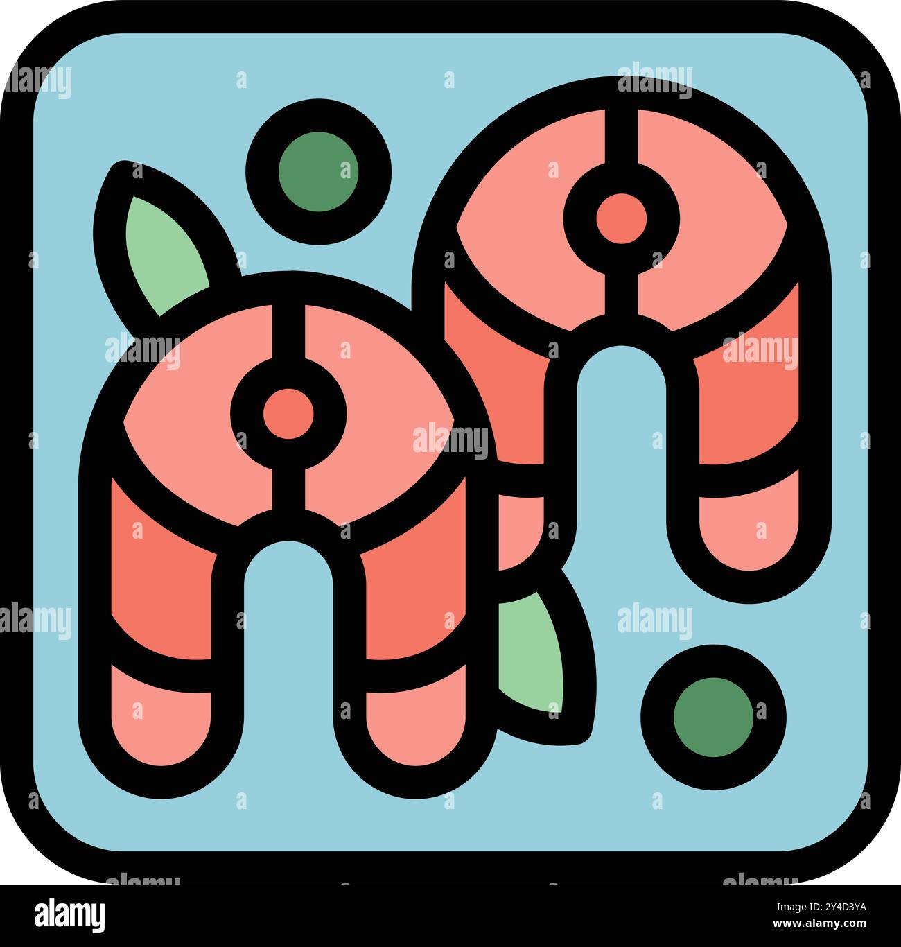 Two fresh salmon fillets are seasoned with herbs and spices, ready to ...