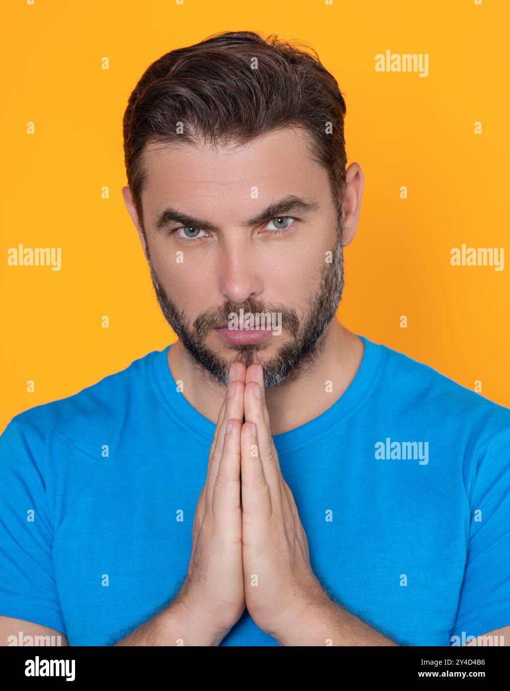 Religion concept. Man praying. Isolated portrait of male pray. Man ...