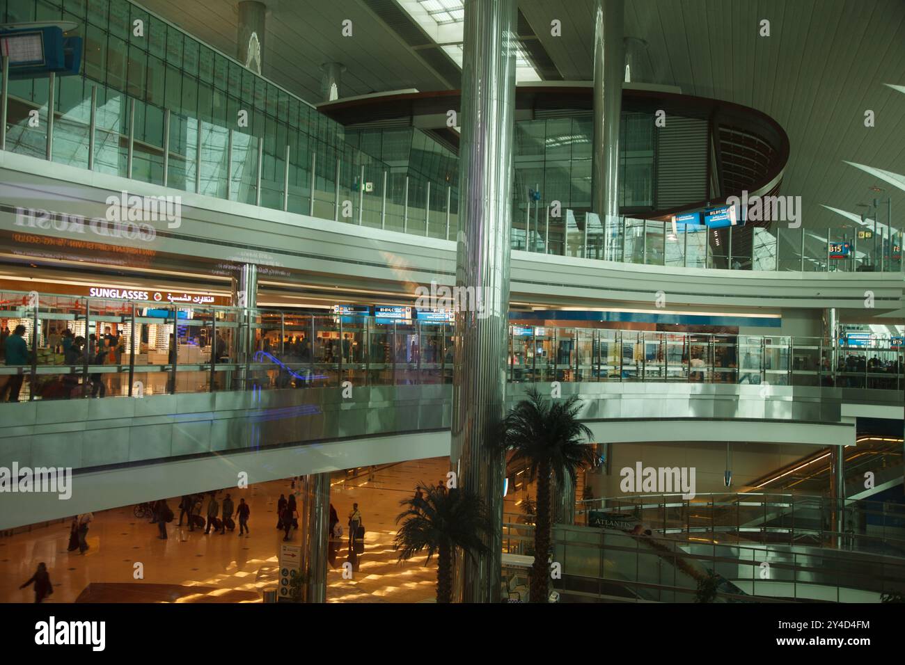 The modern curved lines inside the terminal of Dubai airport, United ...