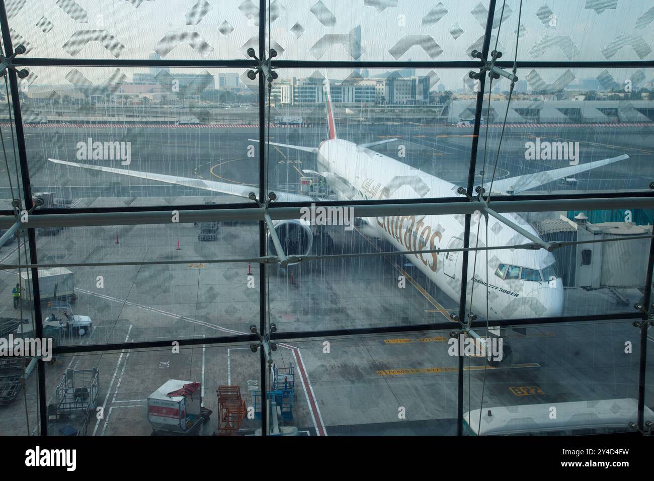 A large Emirates jet airplane landed in the Dubai Airport, United Arab ...