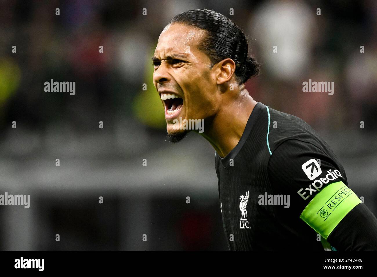 Milano, Italy. 17th Sep, 2024. Virgil van Dijk of Liverpool FC screams ...
