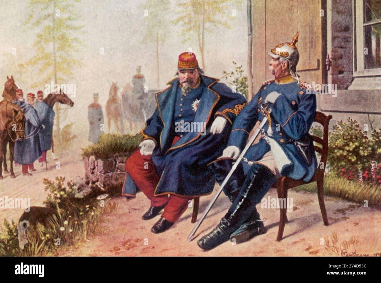 BATTLE OF SEDAN I870. Napoleon III with Otto von Bismarck after being ...