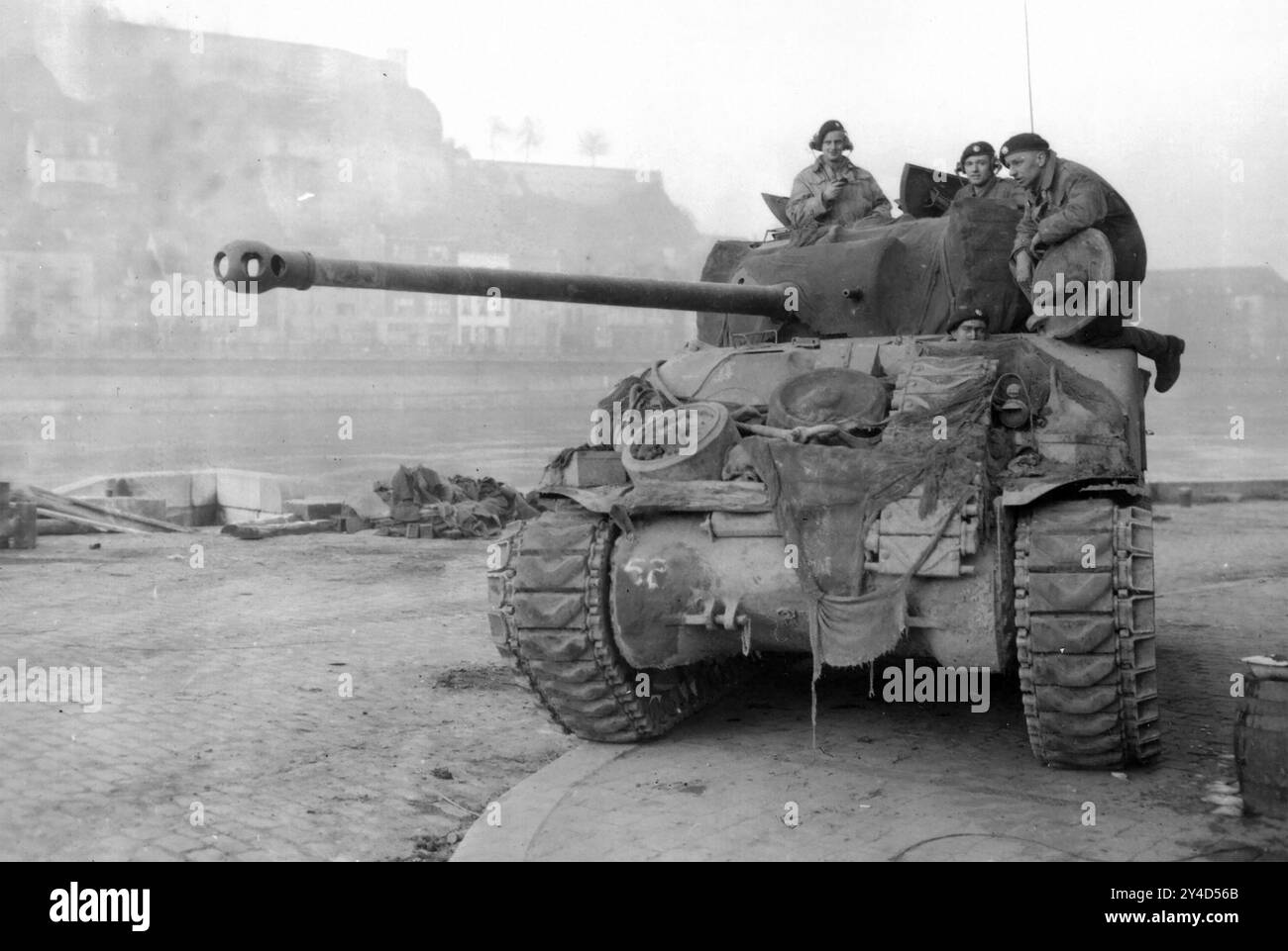 BATTLE OF THE BULGE A British Sherman "Firefly" tank in Namur on the ...