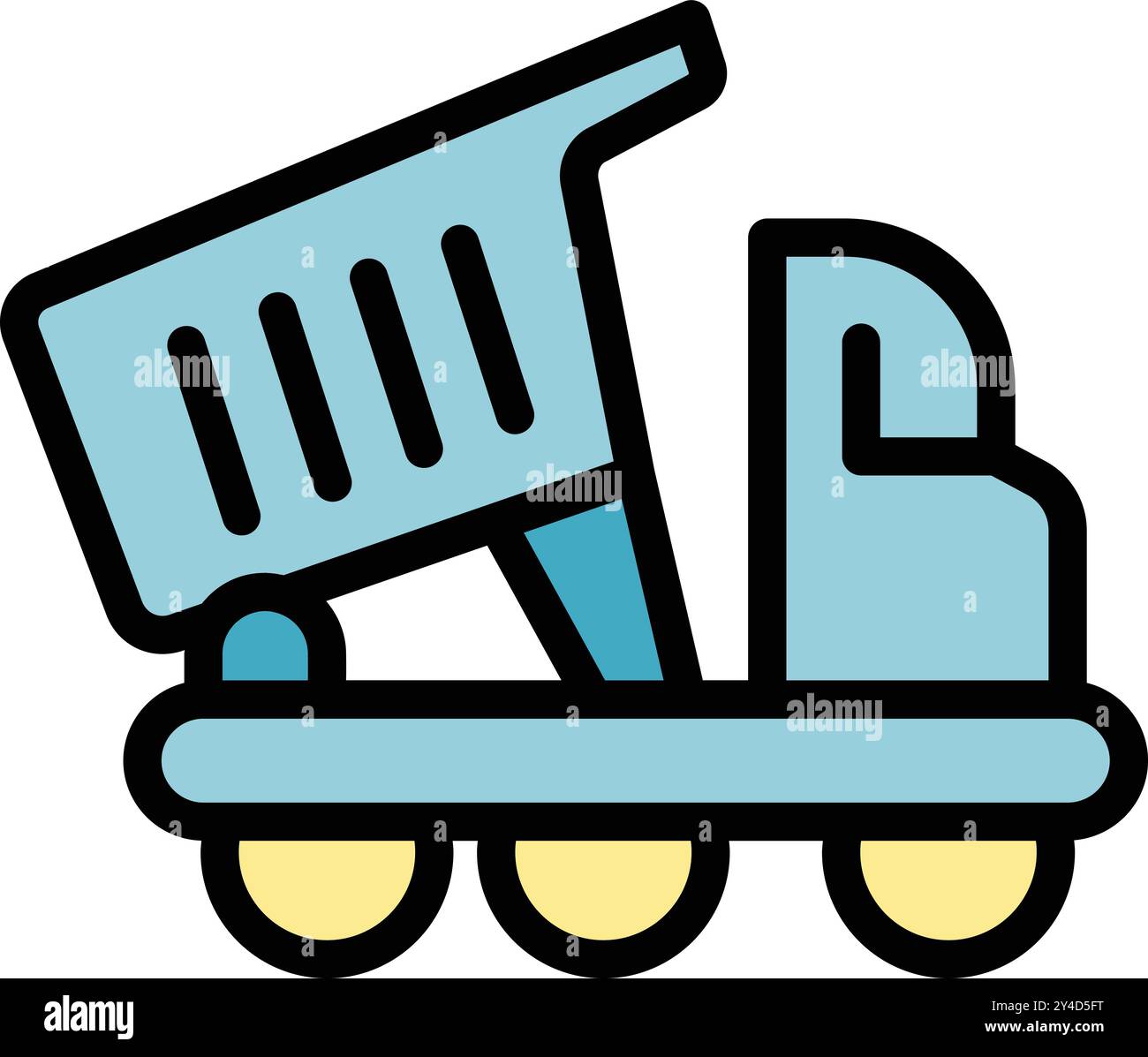 Colorful linear icon of a dump truck unloading cargo on a construction ...