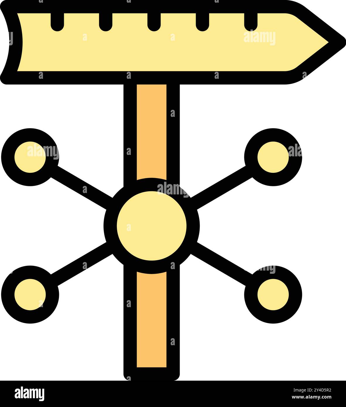 Simple icon of a signpost pointing right with a network connected below ...