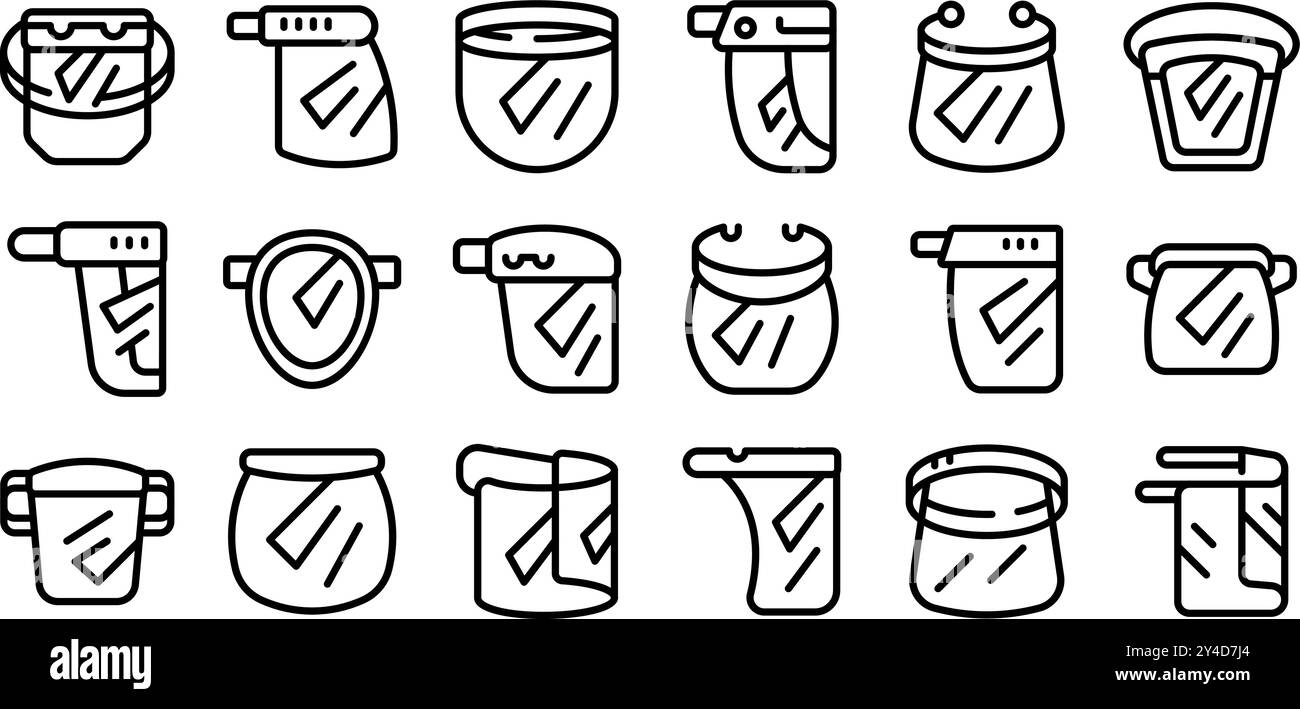 Plastic face shield icons set. Medical face shield protecting from ...