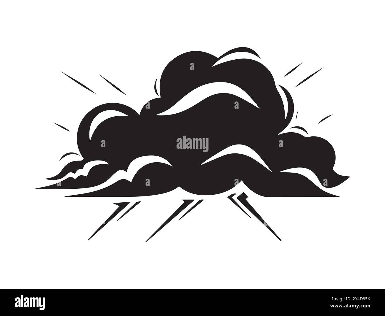 Black silhouette of a storm cloud with lightning isolated on white ...