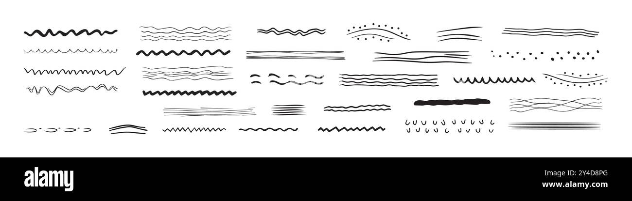 Collection of black dashed and wavy lines in various patterns isolated ...