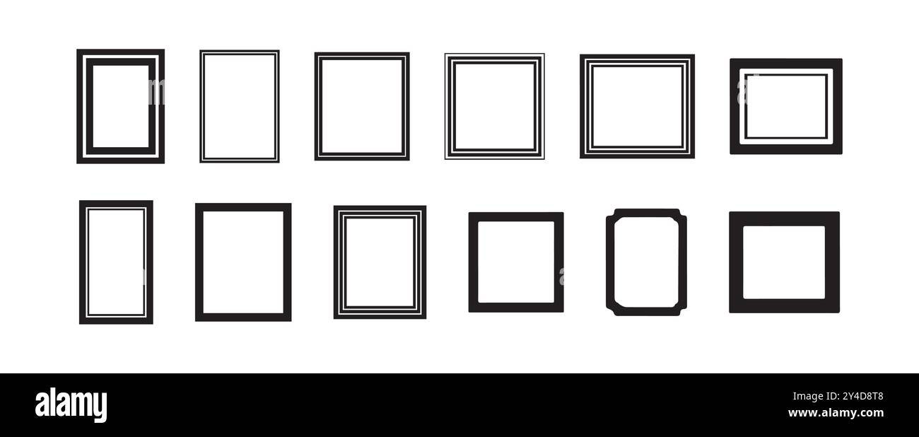 Collection of simple black and white rectangular frames. Concept of ...