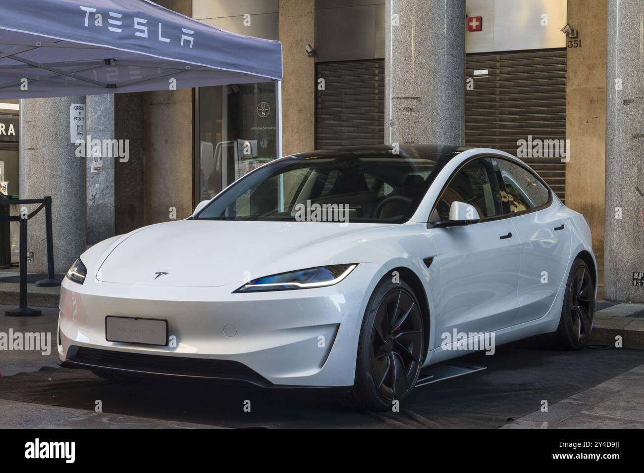 Turin, Italy. 14th September 2024. Tesla Model 3 at Turin Car Show 2024 ...