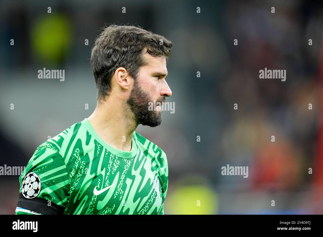 Milan, Italy. 17th Sep, 2024. Alisson Becker of Liverpool FC looks on ...