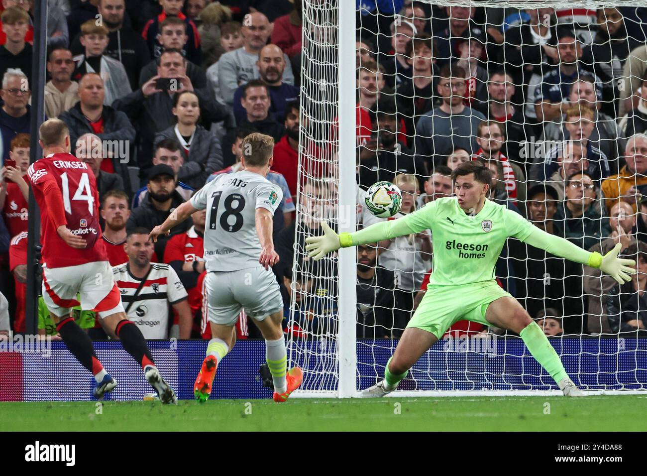 Christian Eriksen of Manchester United scores to make it 6-0 during the Carabao Cup 3rd Round ...