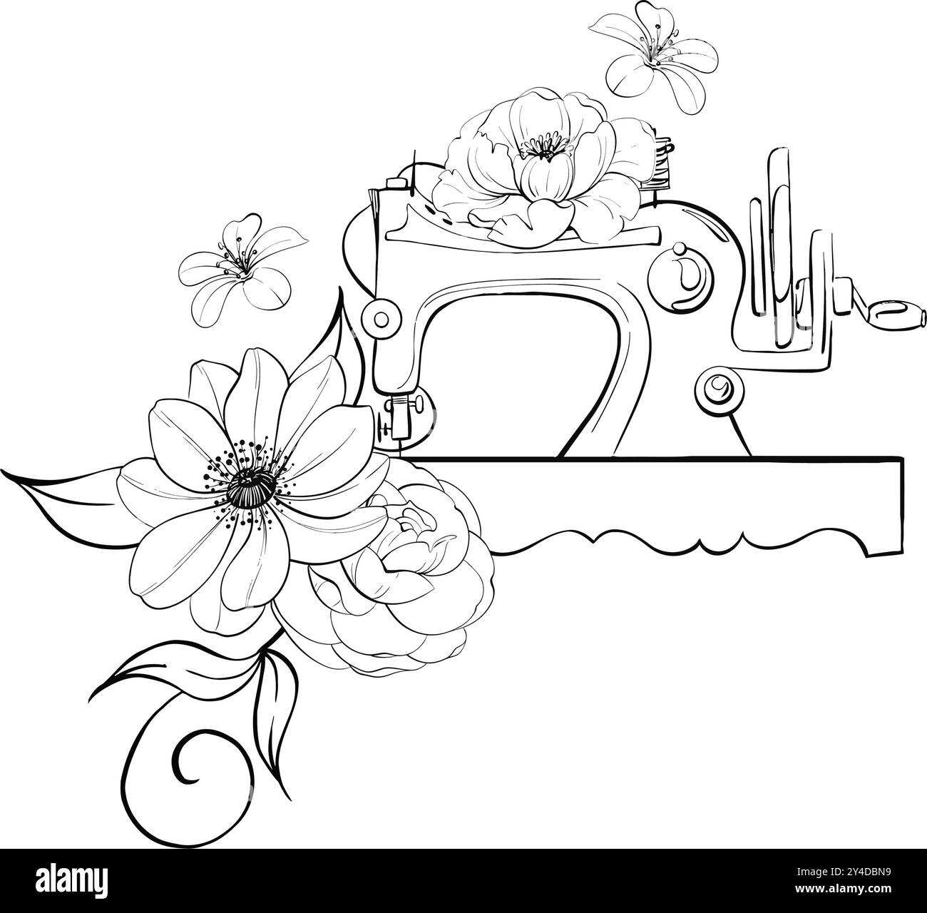 Vintage sewing machine romantic flowers for tailoring. Clothes design ...