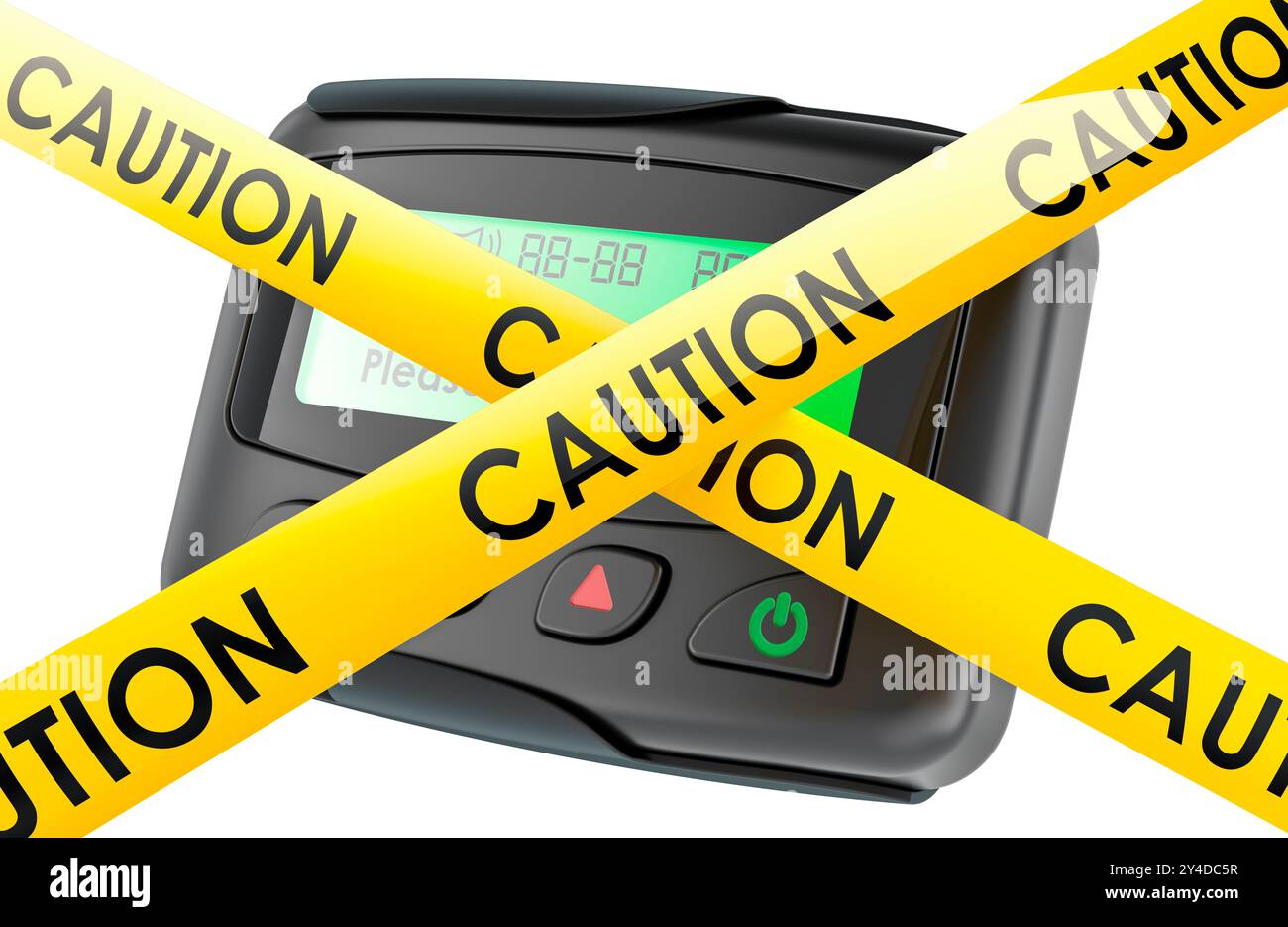 Pager with Caution barrier tapes. Pager explosions, pager attack ...