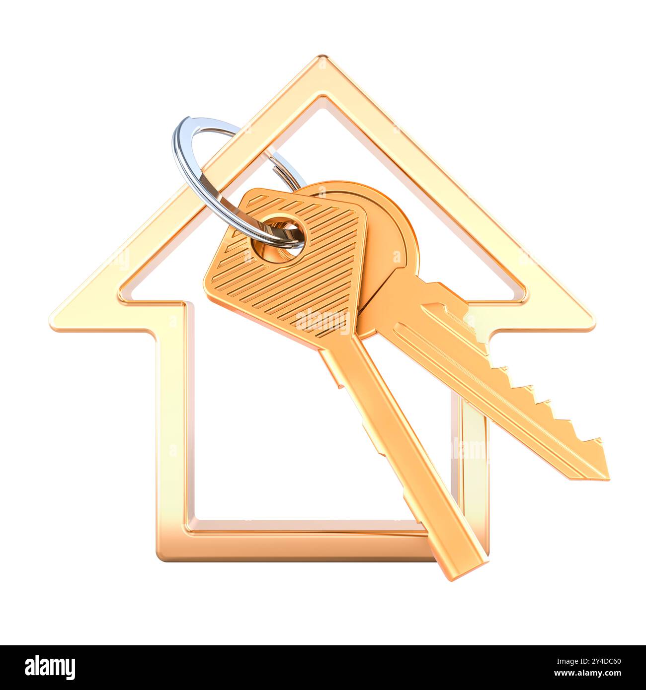Home Keys with House Shaped Keychain, 3D rendering isolated on white ...