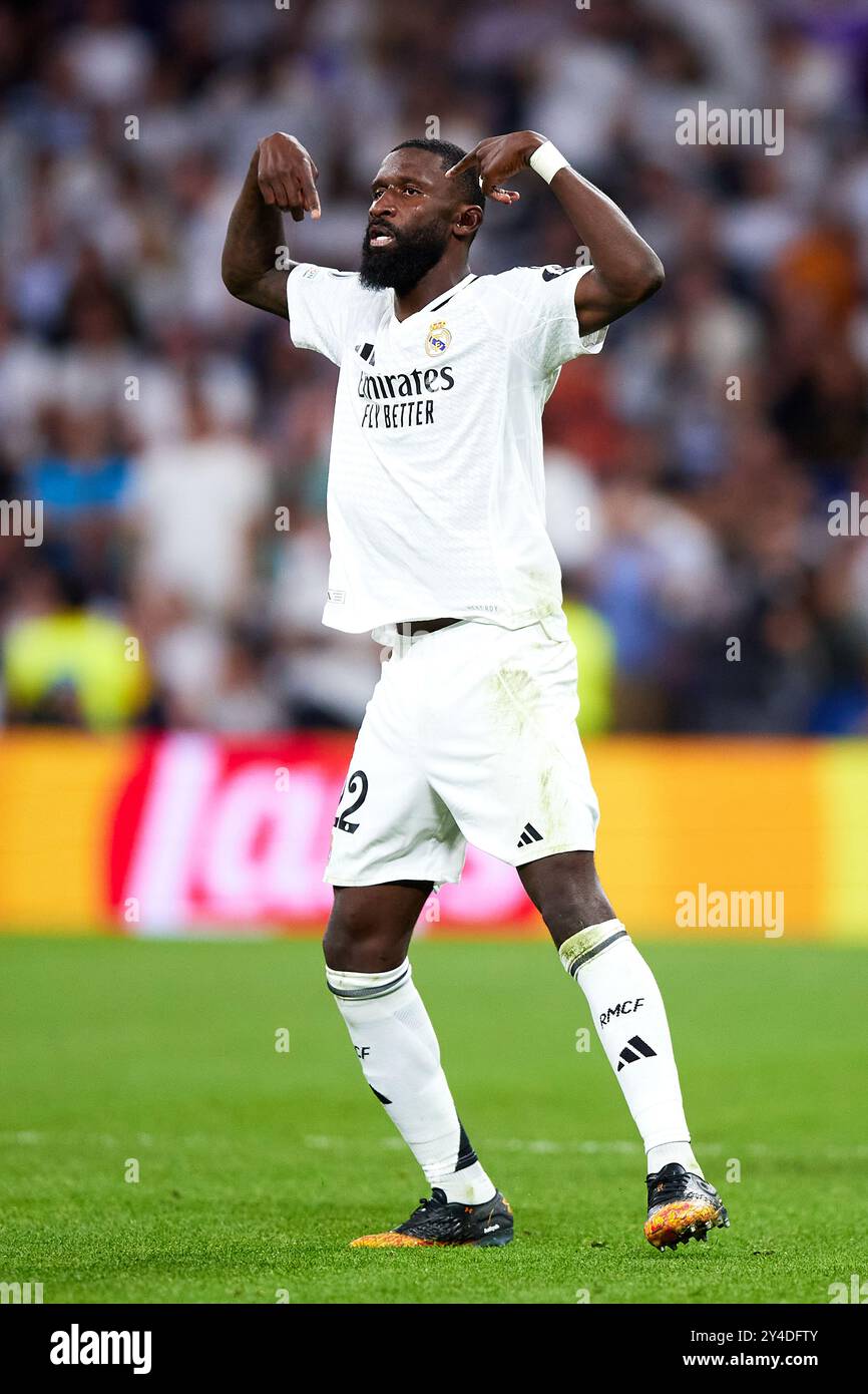 MADRID, SPAIN - SEPTEMBER 17: Antonio Rudiger of Real Madrid celebrates ...